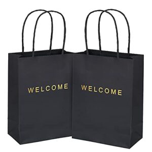 driew welcome gift bags 20 pack, 5.9 x 3.1 x 8.3” back paper bags with handles back gift bags for retail, wedding,party, shopping