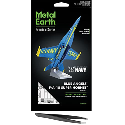 Fascinations Metal Earth Premium Series Blue Angels F/A-18 Super Hornet 3D Metal Model Kit Bundle with Tweezers