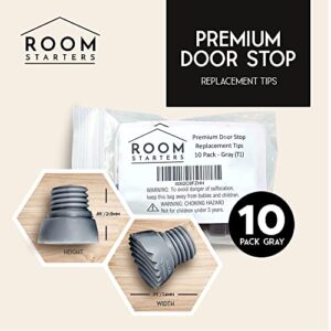 Kick Down Door Stop Ultra Grip Rubber Replacement Tip 10 Pack Threaded by ROOM STARTERS Style 1 (Gray, 10 Pack)