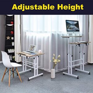 AIZ Mobile Standing Desk, Adjustable Computer Desk Rolling Laptop Cart on Wheels Home Office Computer Workstation, Portable Laptop Stand for Small Spaces Tall Table for Standing or Sitting, Oak