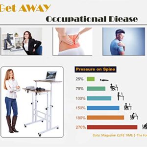 AIZ Mobile Standing Desk, Adjustable Computer Desk Rolling Laptop Cart on Wheels Home Office Computer Workstation, Portable Laptop Stand for Small Spaces Tall Table for Standing or Sitting, Oak