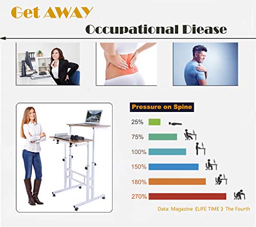 AIZ Mobile Standing Desk, Adjustable Computer Desk Rolling Laptop Cart on Wheels Home Office Computer Workstation, Portable Laptop Stand for Small Spaces Tall Table for Standing or Sitting, Oak