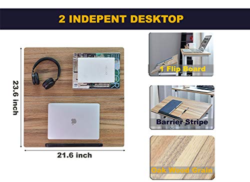 AIZ Mobile Standing Desk, Adjustable Computer Desk Rolling Laptop Cart on Wheels Home Office Computer Workstation, Portable Laptop Stand for Small Spaces Tall Table for Standing or Sitting, Oak