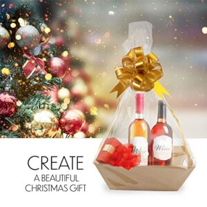 [5 Pk] 8x10” Small Basket for Gifts Empty, Basket Bags, Gold Pull Bows, Crinkle Cut Paper Shred Filler| Gift Basket Kit| Wine Basket Gift Set| Christmas, Easter| Gift to Impress-Upper Midland Products