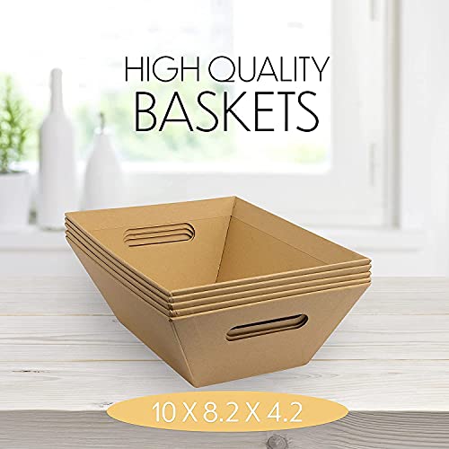 [5 Pk] 8x10” Small Basket for Gifts Empty, Basket Bags, Gold Pull Bows, Crinkle Cut Paper Shred Filler| Gift Basket Kit| Wine Basket Gift Set| Christmas, Easter| Gift to Impress-Upper Midland Products