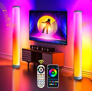 rgb floor lamp 2 pack, color changing corner lamps music sync with remote & smart app control, modern led floor lamps 1600 million dimmable, 200+ scene modes standing lamp for bedroom/living room