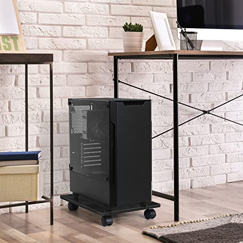 Computer Tower Stand, Set of 2 Pc Tower Stand, Floor Pc Stand for Under Desk, Wooden CPU Holder Stand Cart with Lockable Wheels, for Office, Home(Black)