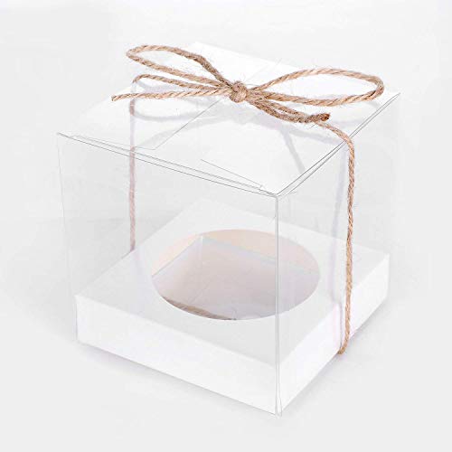 12pcs Single Clear Cupcake Containers, Clear Boxes for Favors 3.5x3.5x3.5 inch, Wedding Favor Gift Box with Inserts and Ribbon ,Individual Packaging for Display(White)