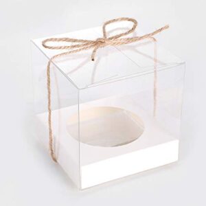 12pcs Single Clear Cupcake Containers, Clear Boxes for Favors 3.5x3.5x3.5 inch, Wedding Favor Gift Box with Inserts and Ribbon ,Individual Packaging for Display(White)