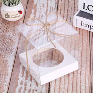 12pcs Single Clear Cupcake Containers, Clear Boxes for Favors 3.5x3.5x3.5 inch, Wedding Favor Gift Box with Inserts and Ribbon ,Individual Packaging for Display(White)