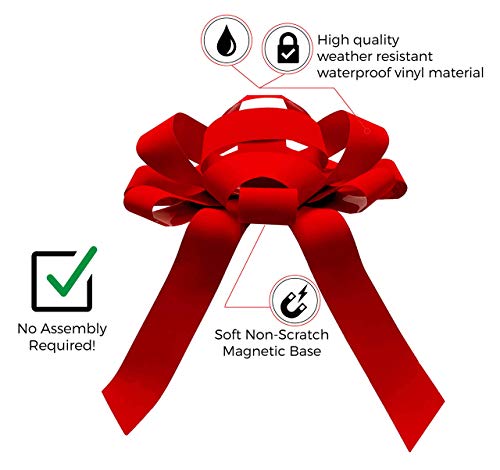 CarBowz Big Red Car Bow, Giant Bow, Non Scratch Magnet, Weather Resistant Vinyl, Fully Assembled