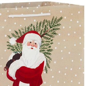 Hallmark 13" Large Christmas Gift Bag Bundle (3 Bags: "Joy" Wreath on Gray, Rustic Santa with Tree, "Happy Holidays" on Red) for Friends, Family, Teachers, Coworkers