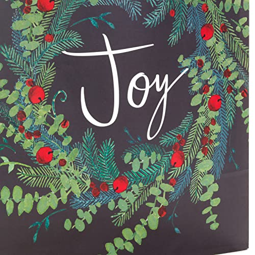 Hallmark 13" Large Christmas Gift Bag Bundle (3 Bags: "Joy" Wreath on Gray, Rustic Santa with Tree, "Happy Holidays" on Red) for Friends, Family, Teachers, Coworkers