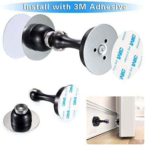 Sumnacon Magnetic Door Stopper, Heavy Duty Stainless Steel Door Stop Holder Come with 4 Pcs 3M Double-Sided Adhesive Tape & Hardware Screws,Install with Adhesive Tape Or Screws On Floor Wall (Black)