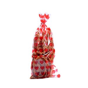 150Pcs Valentine Cellophane Cookie Bags Goodie Candy Treat Bag with Twist Ties for Valentine's Day Party Supplies (3 Styles)