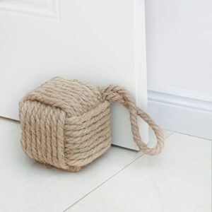 marwood rope knot door stops decorative nautical door stopper handmade with handle, jute weighted interior doorstop sailor knot for door and window – square (5″x5”, 4lbs)