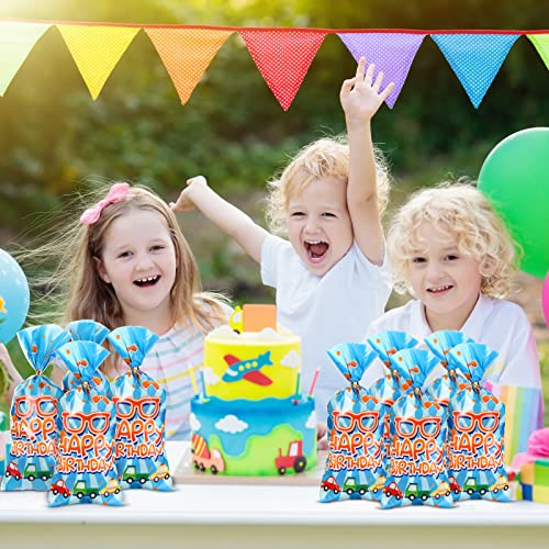 100 Pcs Birthday Party Cellophane Treat Bags English Teacher Party Bags Plastic Candy Goodie Bags Birthday Favors Gift Bags with 100 Pcs Twist Ties for Kid Blue Orange Themed Party Decoration Supplie