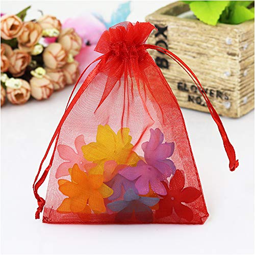 Stratalife 50PCS Drawstring Organza Bags 5x7 Inches Red Transparent Jewelry Favor Pouches Baby Shower Party Wedding Gift Bags Chocolate Candy Bags(50PCS Red)