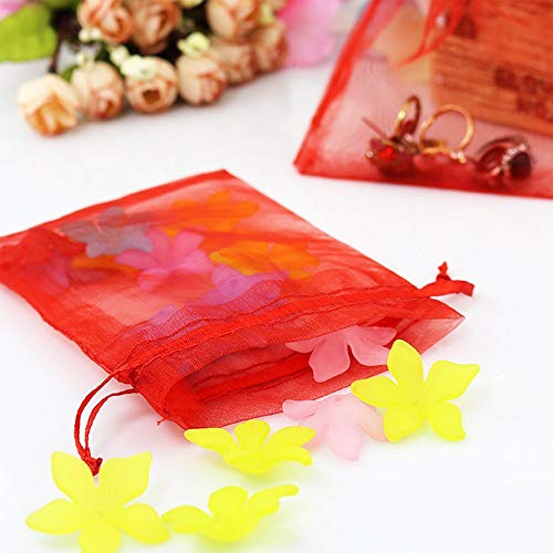 Stratalife 50PCS Drawstring Organza Bags 5x7 Inches Red Transparent Jewelry Favor Pouches Baby Shower Party Wedding Gift Bags Chocolate Candy Bags(50PCS Red)