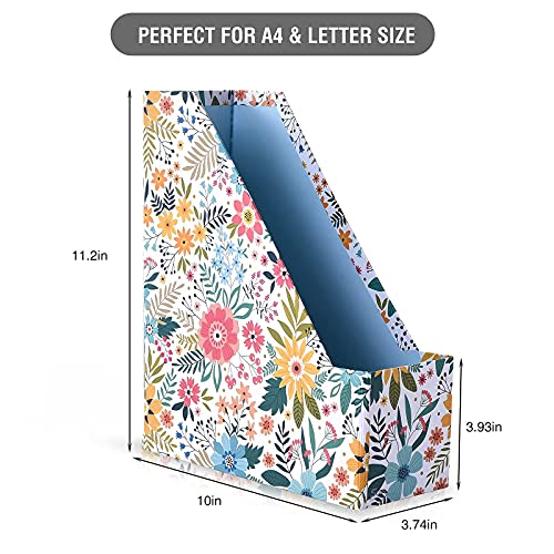 SUIN 2 Packs Foldable Magazine-File Holder, Seamless Floral Designered File-Boxes Desk File Organizer for Office/Home/School