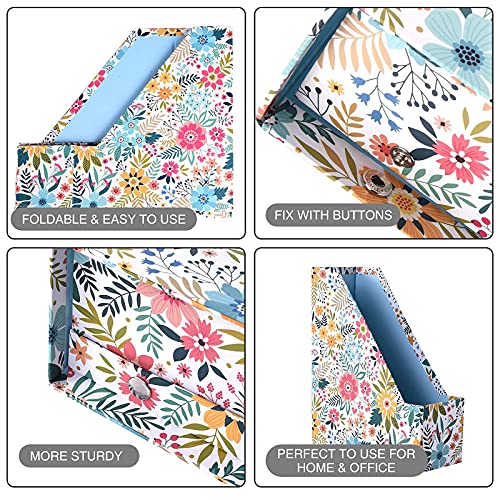 SUIN 2 Packs Foldable Magazine-File Holder, Seamless Floral Designered File-Boxes Desk File Organizer for Office/Home/School