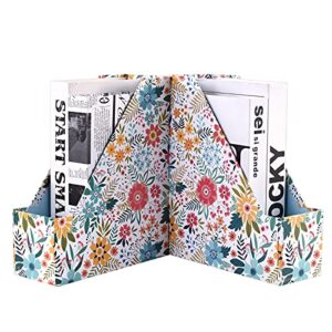 SUIN 2 Packs Foldable Magazine-File Holder, Seamless Floral Designered File-Boxes Desk File Organizer for Office/Home/School