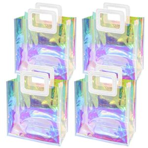 saintrygo 4 pcs valentine’s day small gift bags holographic iridescent bags clear reusable gift tote bags pvc wrap bag for valentine’s day bridal baby shower birthday wedding party(8.3 x 8 x 4 inch)