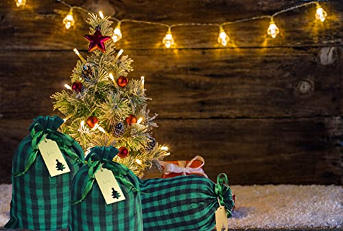 Eylola 6 Pieces 11.8 x 15.7 inch Christmas Buffalo Plaid Drawstring Bag Cotton Xmas Bag Plaid Present Bag Christmas Santa Sack Xmas Stocking Bag Party Supplies (Green and Black)