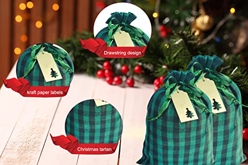 Eylola 6 Pieces 11.8 x 15.7 inch Christmas Buffalo Plaid Drawstring Bag Cotton Xmas Bag Plaid Present Bag Christmas Santa Sack Xmas Stocking Bag Party Supplies (Green and Black)