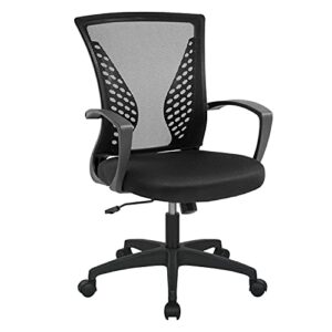 office chair computer chair ergonomic mid back swivel chair rolling desk chair with armrest height adjustable lumbar support mesh chair,black