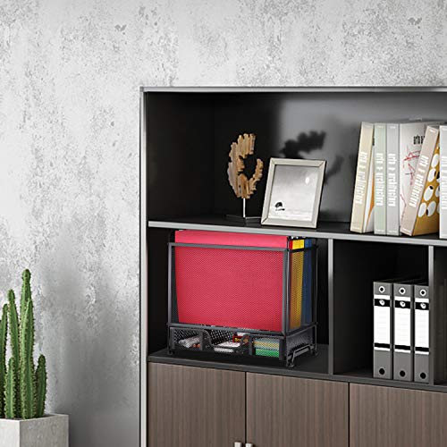 Simple Trending Desk Hanging File Box Storage Bin Organizer with Drawer Organizer for Letter/A4 Office File Folder Holder, Black