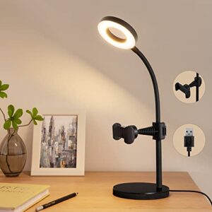 kawoti led desk lamp usb desk light with 3 lighting modes dimmable 10 brightness levels and rotatable phone holder 360 ° flexible gooseneck for bed reading work study