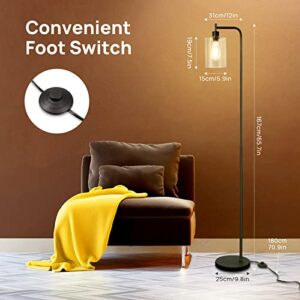 Consciot Industrial LED Floor Lamp, with Hanging Glass Shade, ST64 9W Vintage Filament Bulb, Foot Switch, Modern Standing Lamps Tall Pole Lights for Living Room Bedroom Home Office Reading