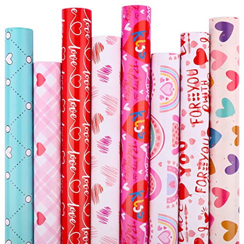 Benherofun Valentine's Day Wrapping Paper - Gift Wrapping Paper Set includes Ribbon, Valentine's Day Gift Tags and Coated Wrapping Paper, Valentine's Day Element - 20 x 28 Inches Per Sheet【8 Sheets】