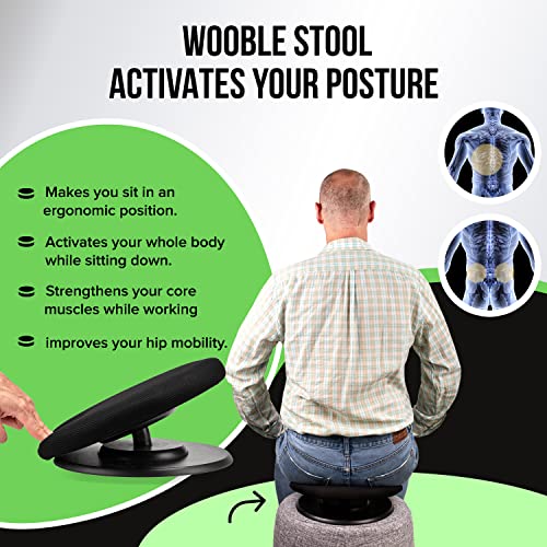 The Wobble Stool- Self Balancing Stool with 360 Degree Rotation, Promotes Healthy Posture to Relieve Back and Neck Pain, Lightweight Portable Seat Cushion with Swivel Base (Black)