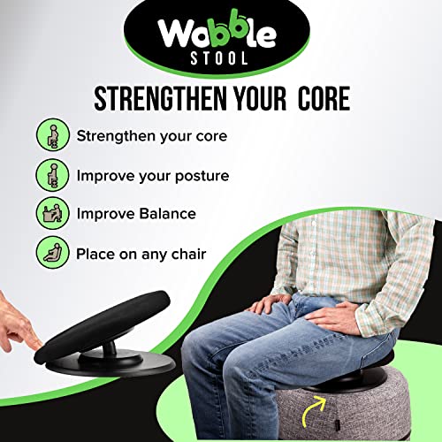 The Wobble Stool- Self Balancing Stool with 360 Degree Rotation, Promotes Healthy Posture to Relieve Back and Neck Pain, Lightweight Portable Seat Cushion with Swivel Base (Black)