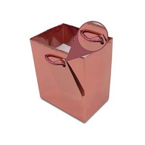 Rose Gold Gift Bags - 12 Pack Extra Small Designer Paper Shopping Bags with Handles, Mini Gift Wrap Euro Totes for Birthdays, Baby Showers, Bachelorette Parties, Weddings, Holidays, Bulk - 4x2.75x4.5