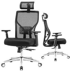 molents ergonomic office chair,mesh computer chair,home office desk chair with seat slider,adjustable lumbar support,headrest,3d armrest,tilt function,comfort swivel executive chair rolling task chair