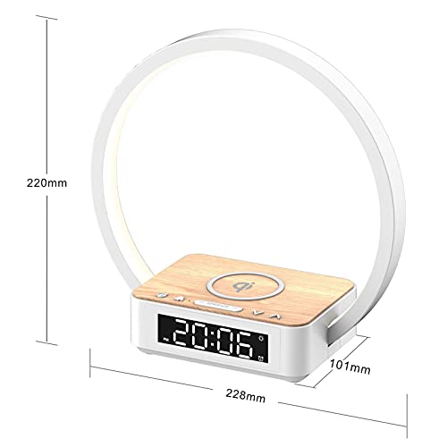 blonbar Bedside Lamp Qi Wireless Charger LED Desk Lamp with Alarm Clock, Touch Control 3 Light Hues, 10W Max Wireless Charging Table Lamp，Eye-Caring Reading Light for Kids, Adults, Home.