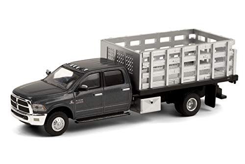 Greenlight 46060-E Dually Drivers Series 6-2018 Ram 3500 Dually Stake Truck - Granite Crystal Metallic Clearcoat 1:64 Scale