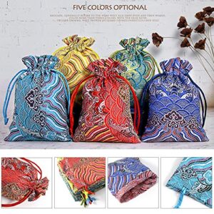 10pcs Silk Brocade Jewelry Pouch Bag 4x5.5" for Wedding Party Favors, Drawstring Coin Purse Embroidered Sachet Candy Chocolate Bag for Christmas New Year Birthday Party (Thick)