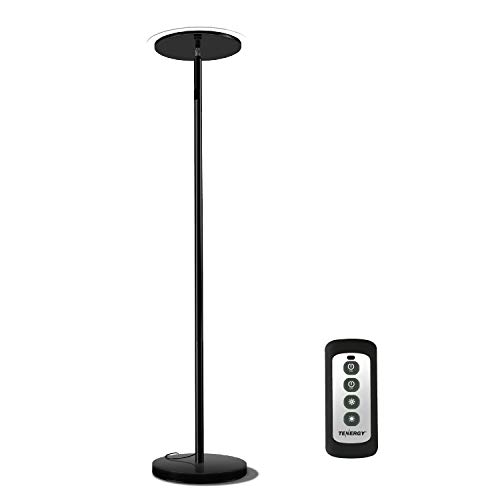 Tenergy Torchiere Remote Control Floor Lamp, 3000 LM LED Floor lamp 30W (150W Equivalent) Standing Lamp with Stepless Touch Dimmer, Omnidirectional Remote Control, 90° Adjustable Top, Warm White Light