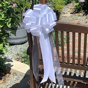 Large White Wedding Pull Bows with Long Tulle Tails - 9" Wide, Set of 6, Wedding Pew Bows, Mother's Day, Valentine's Day, Aisle Decor, Reception, Large Christmas Bow, Wreath, Anniversary