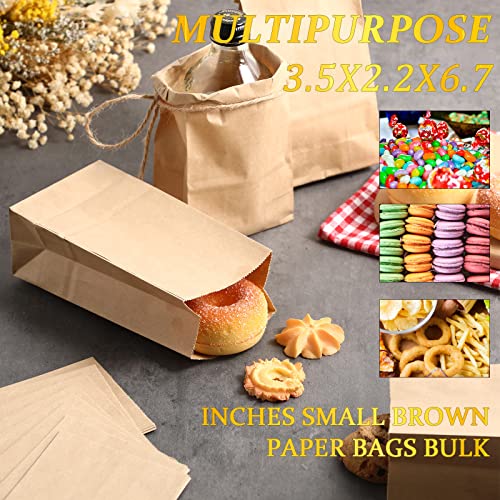 500 PCS Small Brown Paper Bags Bulk 3.5x2.2x6.7 Inches Kraft Popcorn Bags 1LB Mini Paper Bags Durable Snack Bag Party Favor Bags Candy Popcorn Treat Bag Bread Cookie Snack Thank You Gift Wrapping Bag