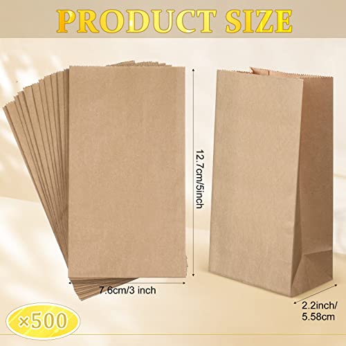 500 PCS Small Brown Paper Bags Bulk 3.5x2.2x6.7 Inches Kraft Popcorn Bags 1LB Mini Paper Bags Durable Snack Bag Party Favor Bags Candy Popcorn Treat Bag Bread Cookie Snack Thank You Gift Wrapping Bag