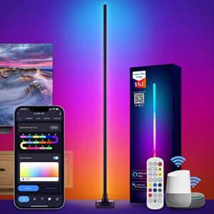 ysj led floor lamp, rgb-ic corner floor lamp with app control and remote, music sync, compatible with alexa, google assistant, modern color changing standing lamp for living room, bedroom, gaming room