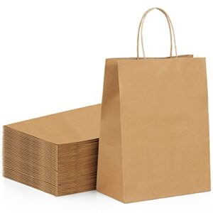 nymvp brown paper bags, 50pcs paper bags with handles 8×4.25×10.5 gift bags bulk, paper shopping bags, kraft bags, party favor bags, business bags, boutique bags