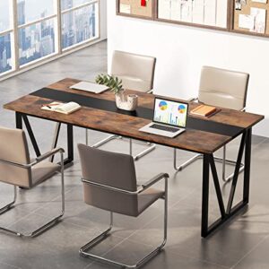 tribesigns 6ft conference table, 70.8w x 31.5d inch meeting seminar table for office conference room, modern rectangular training table boardroom desk with metal frame (rusitc brown)