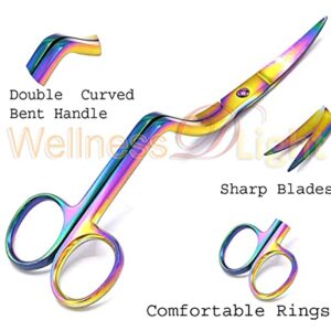 WellnessD'Light Set of 2 Multi Rainbow Color 6 Inch Stainless Steel Applique Duckbill Scissors Blade with Offset Handle & 6 Inch Machine Embroidery Double Curved Scissors Bundle by WDL