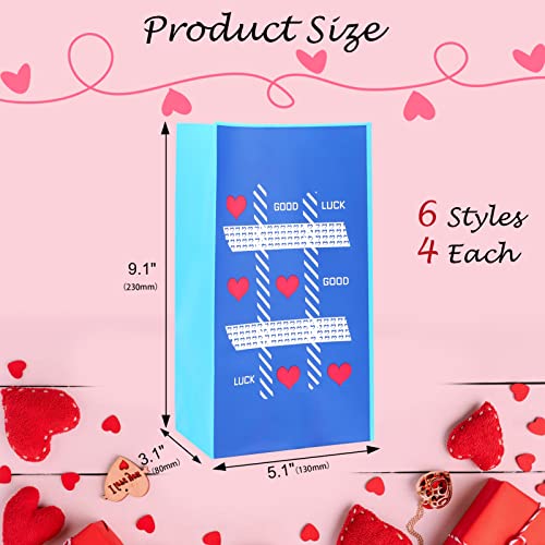 HOWAF 24 Pieces Valentine's Day Paper Bags, Valentine's Day Treat Bags with Heart Pattern for Wedding Supplies, 6 Pattern Gift Bags for Present Wrapped